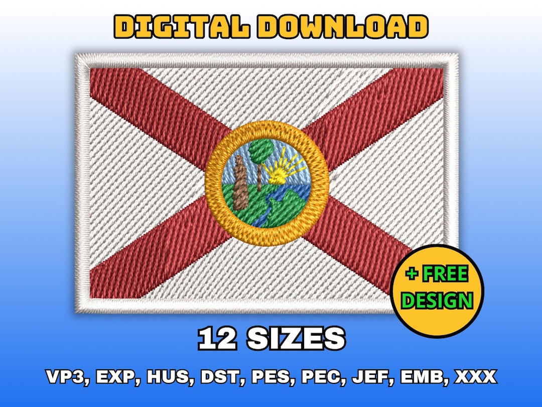 Florida Flag Embroidery Design, Digital Machine Embroidery Files, USA ...