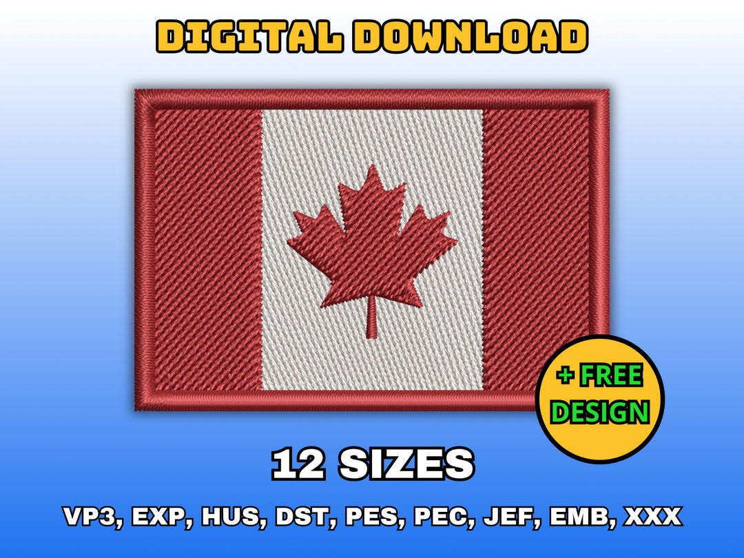 Canada Flag Embroidery Design, Digital Machine Embroidery File ...
