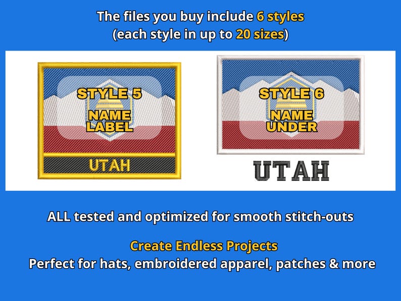 Utah Flag Embroidery Design, Digital Machine Embroidery Files, US State ...