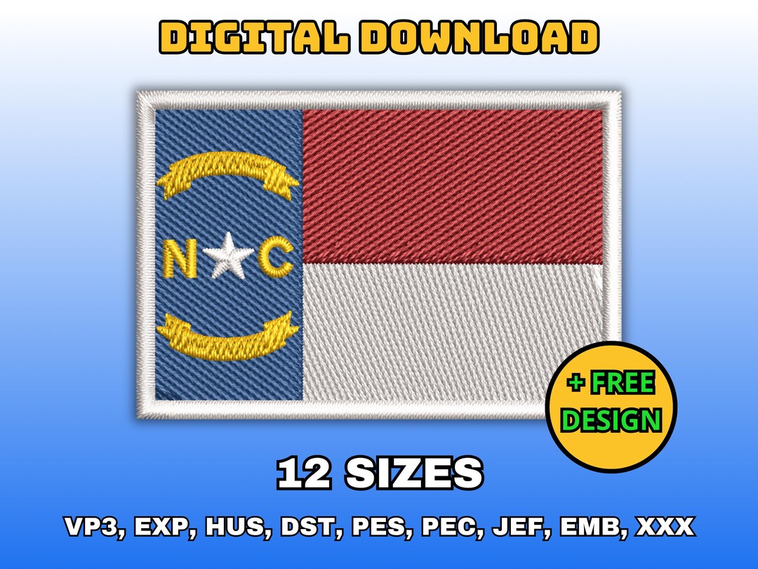 North Carolina Flag Embroidery Design, Digital Machine Embroidery Files ...