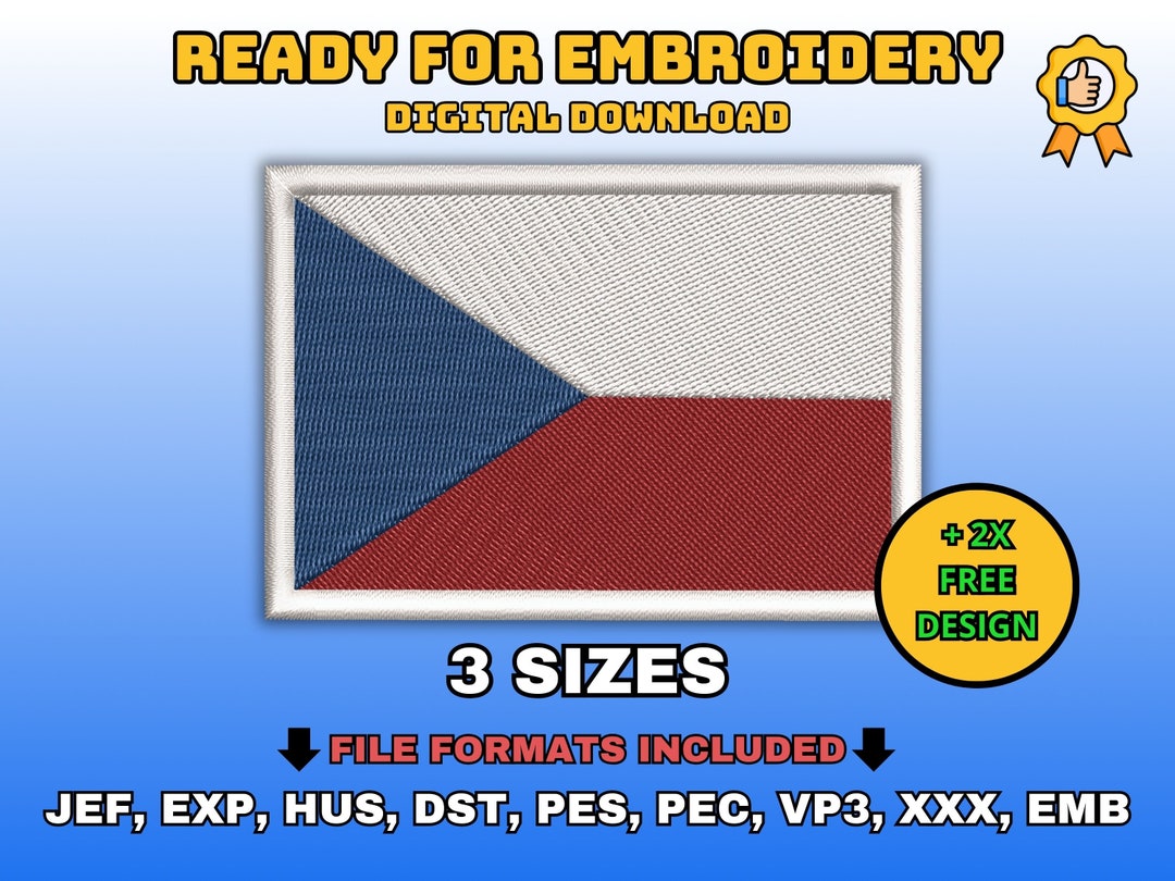 Czech Republic Flag Digitized Embroidery Design in Multiple Sizes, Czechia Flag, Digital Files ...