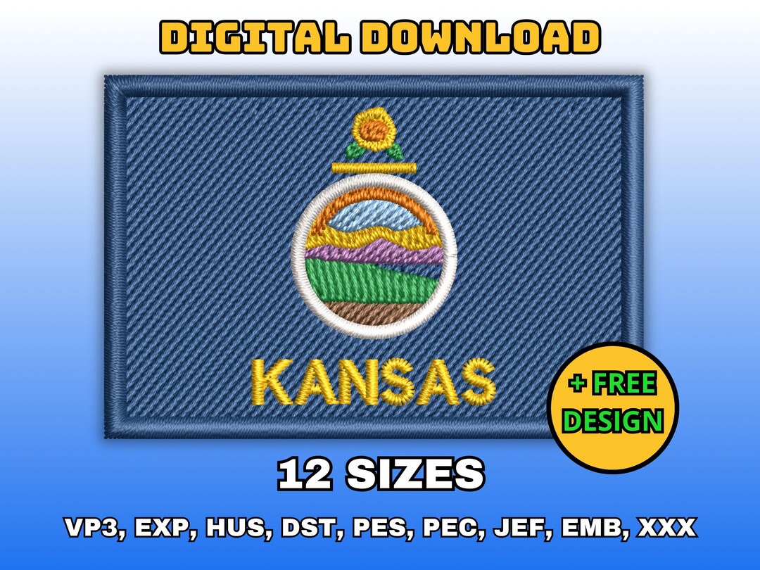 Kansas Flag Embroidery Design, Digital Machine Embroidery Files, USA ...