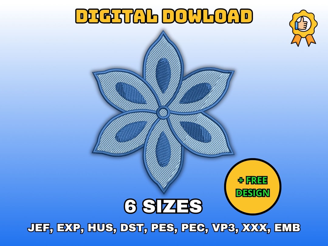 Blue Flower Embroidery Design, Digital Machine Embroidery Files, Simple ...