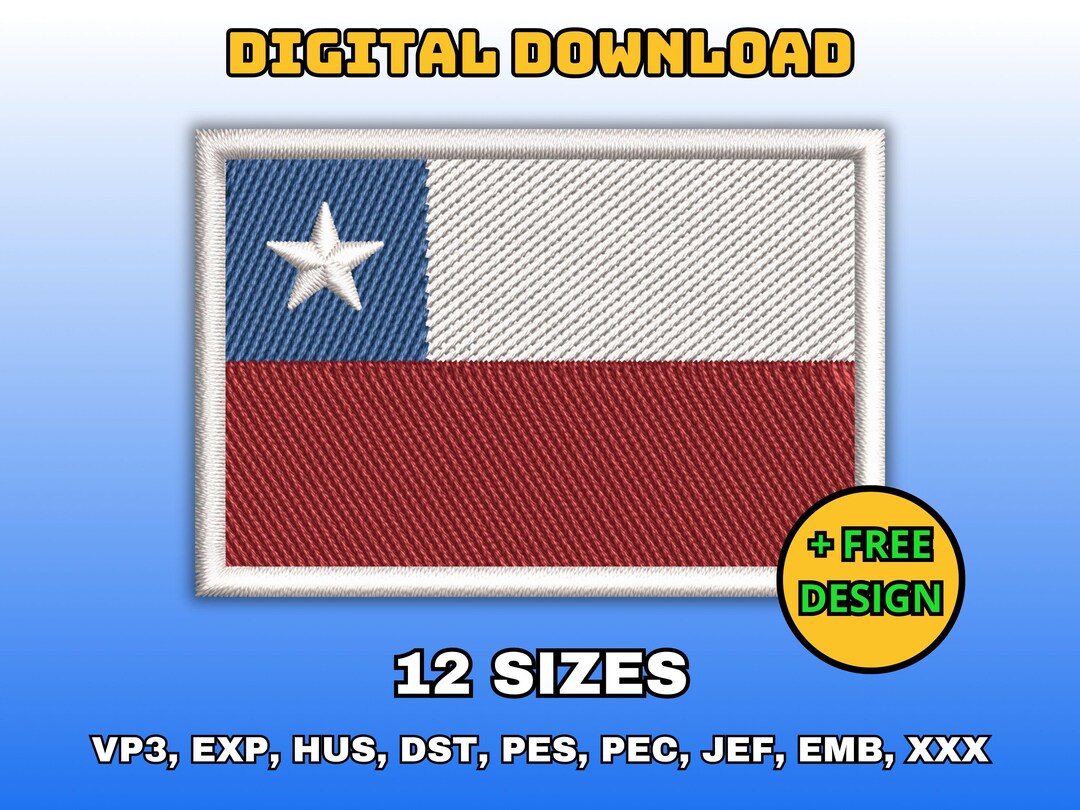 Chile Flag Embroidery Design, Digital Machine Embroidery Files, Chilean ...