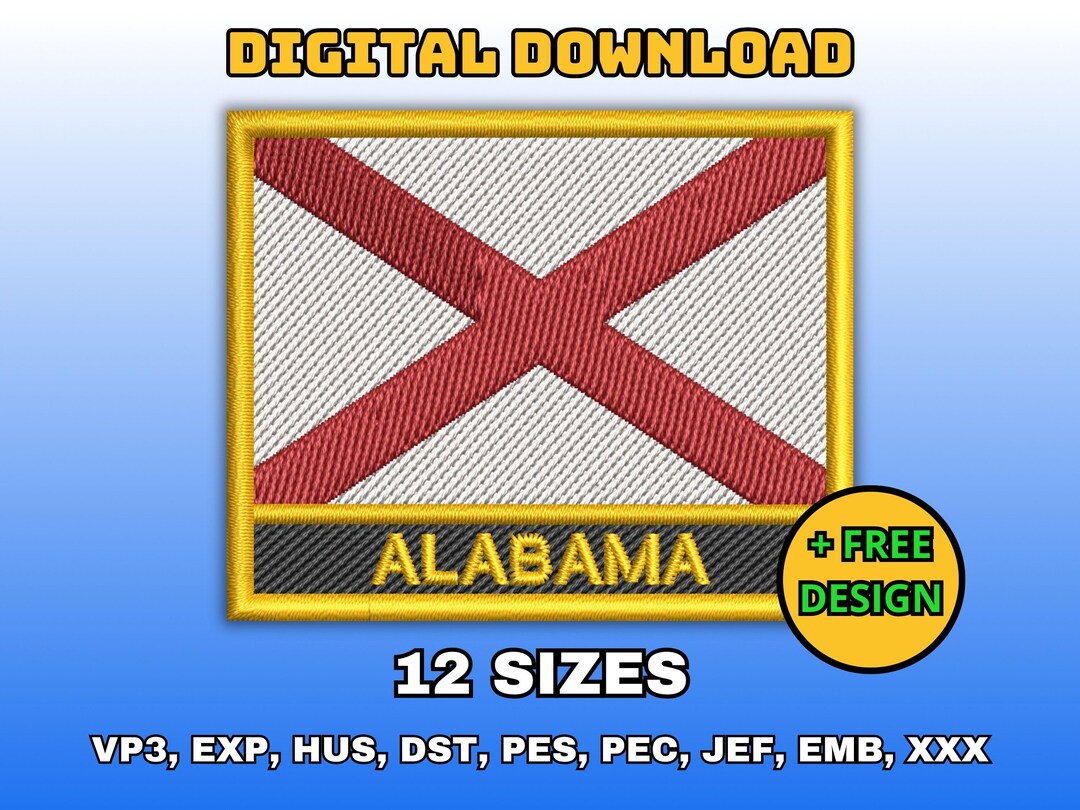 Alabama Flag With Text Label - Embroidery Design, Digital Machine ...