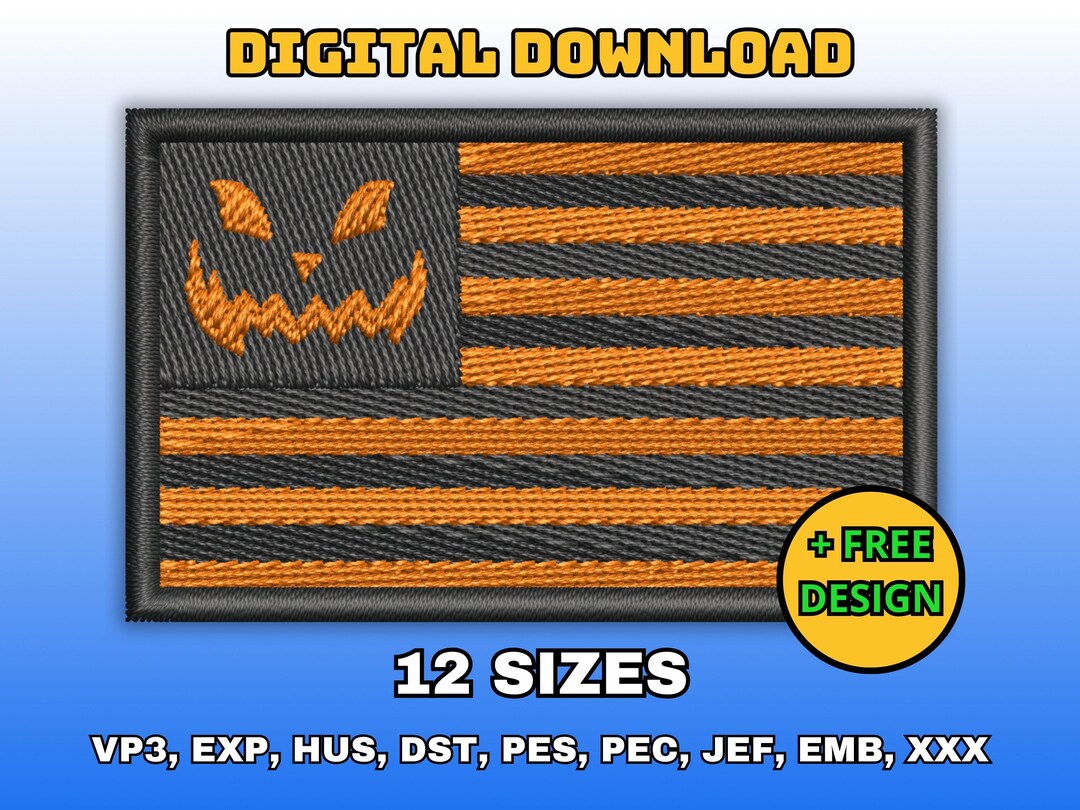 Halloween USA Flag Embroidery Design, Digital Machine Embroidery File ...