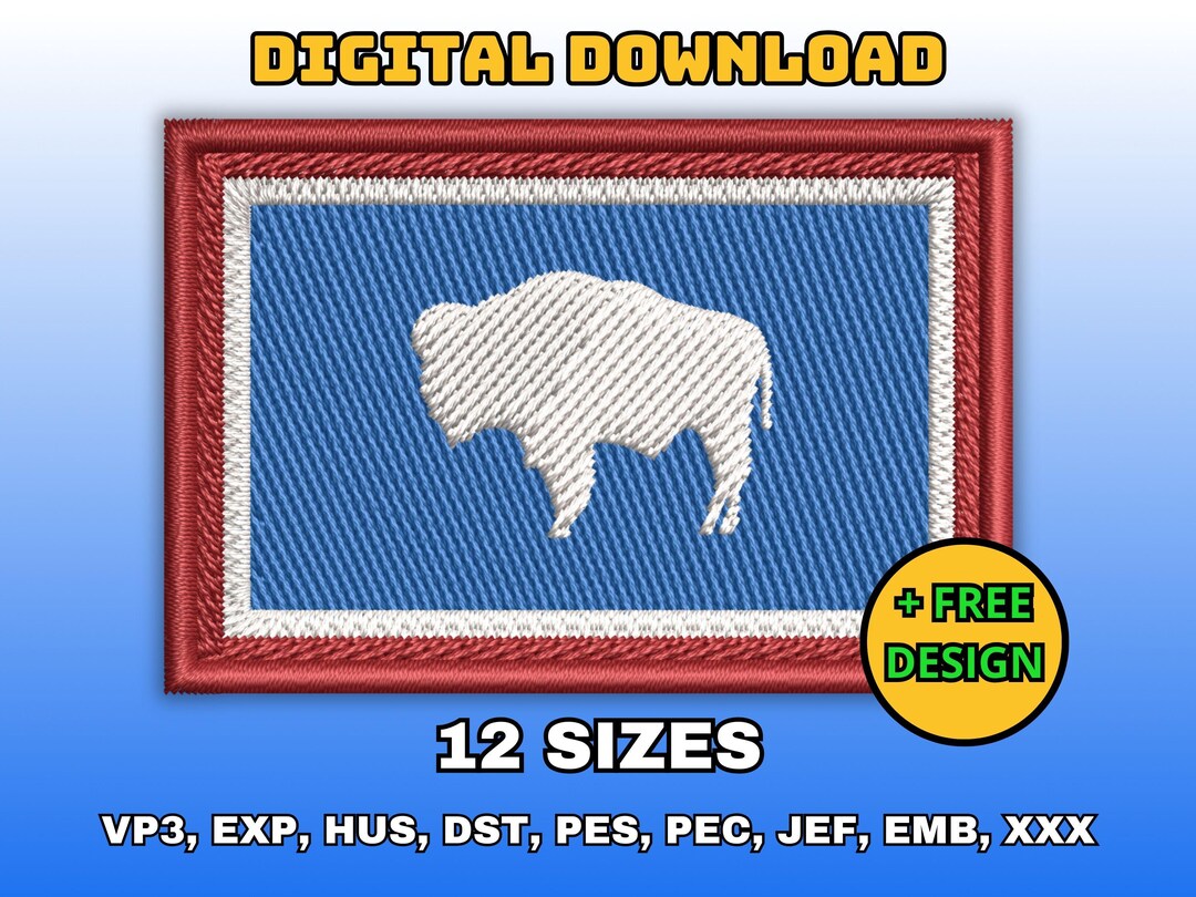 Wyoming Embroidery Design, Digital Machine Embroidery Files, USA State ...
