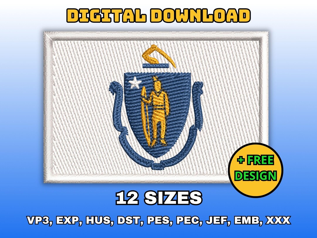 Massachusetts Flag Embroidery Design, Digital Machine Embroidery File ...