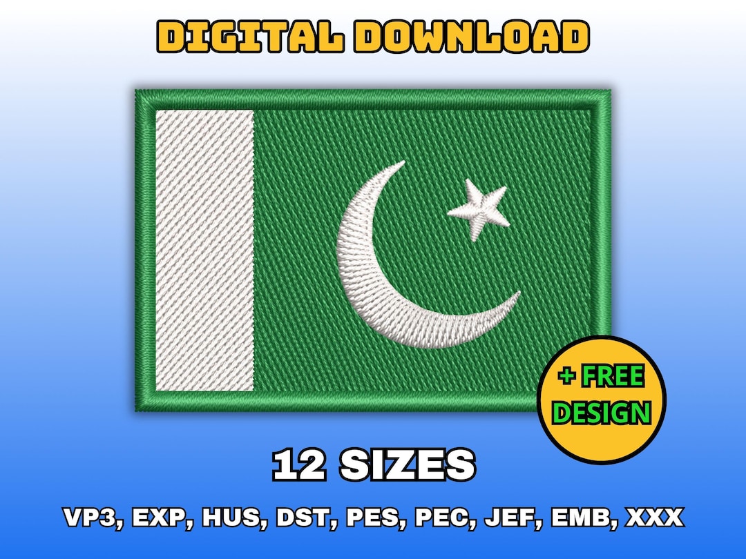 Pakistan Flag Embroidery Design, Digital Machine Embroidery Files ...