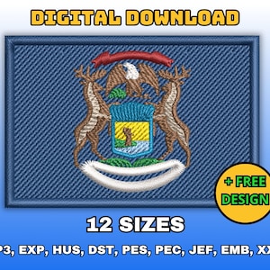 Michigan Flag Embroidery Design, Digital Machine Embroidery File, USA ...