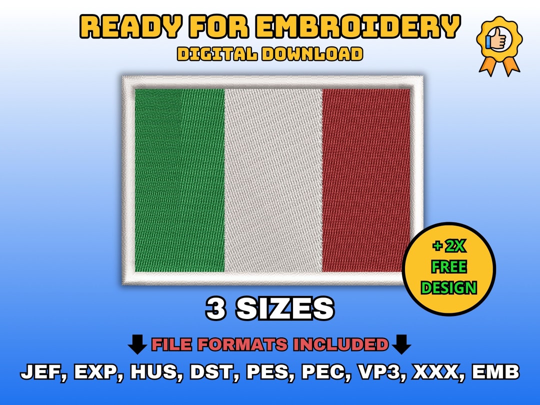 Italy Flag Embroidery Design, Digital Machine Embroidery Files, Italian ...