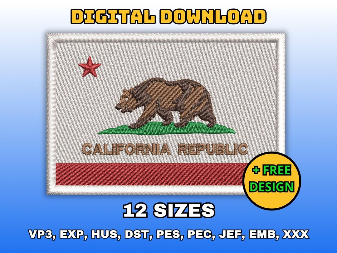 California Flag Embroidery Design, Digital Machine Embroidery Files ...