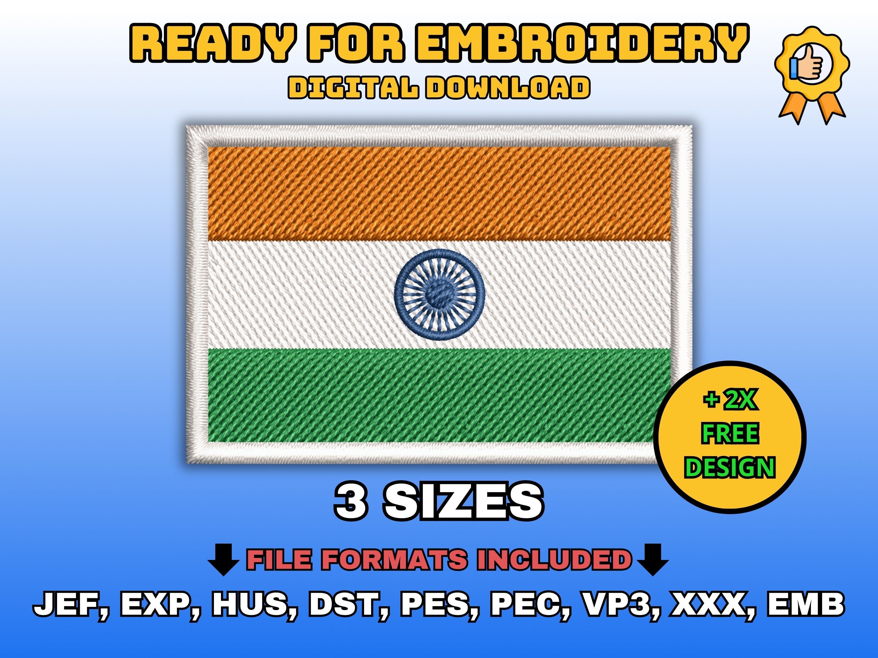 India Flag Embroidery Design, Digital Machine Embroidery Files, Indian ...