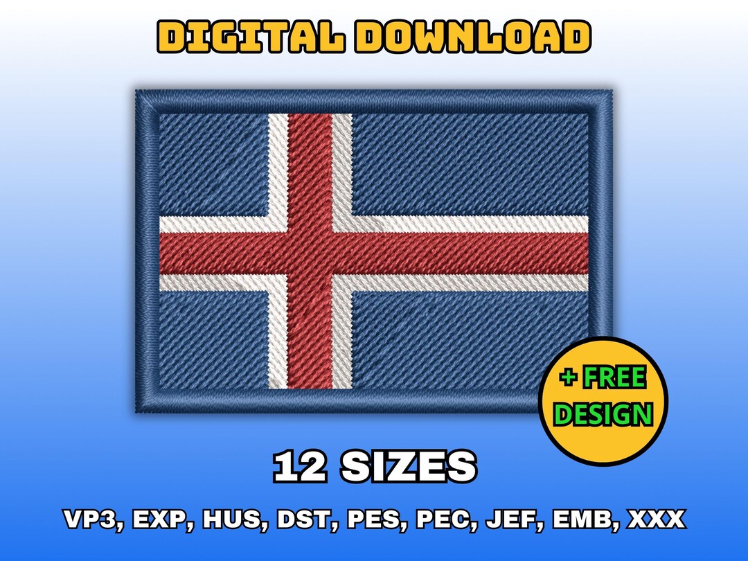 Iceland Flag Embroidery Design, Digital Machine Embroidery Files ...