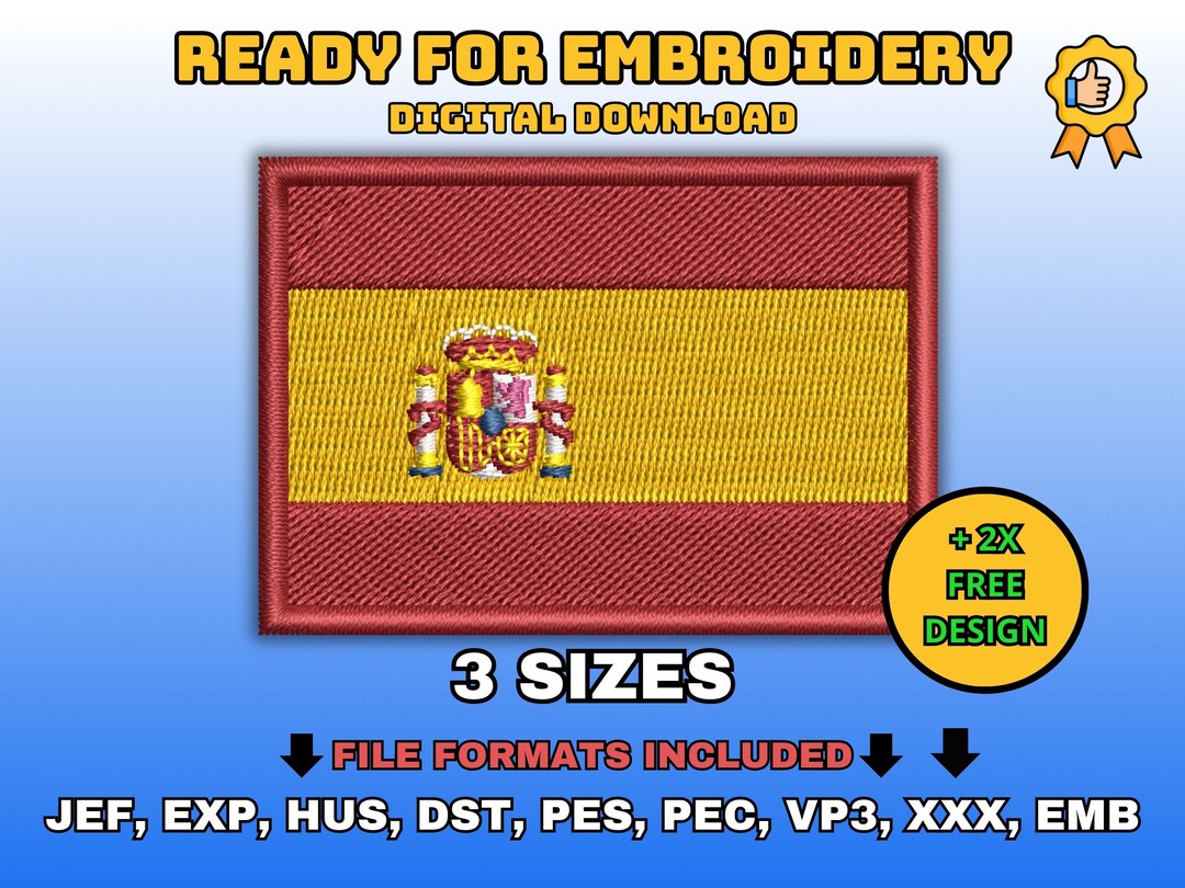 Spain Flag Embroidery Design, Digital Machine Embroidery Files, Spanish ...
