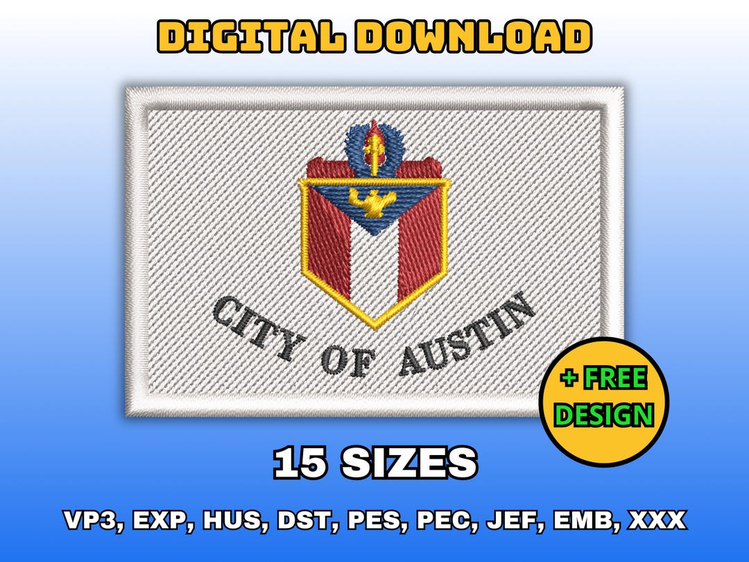 Austin City Flag Embroidery Design, Digital File for Machine Embroidery ...