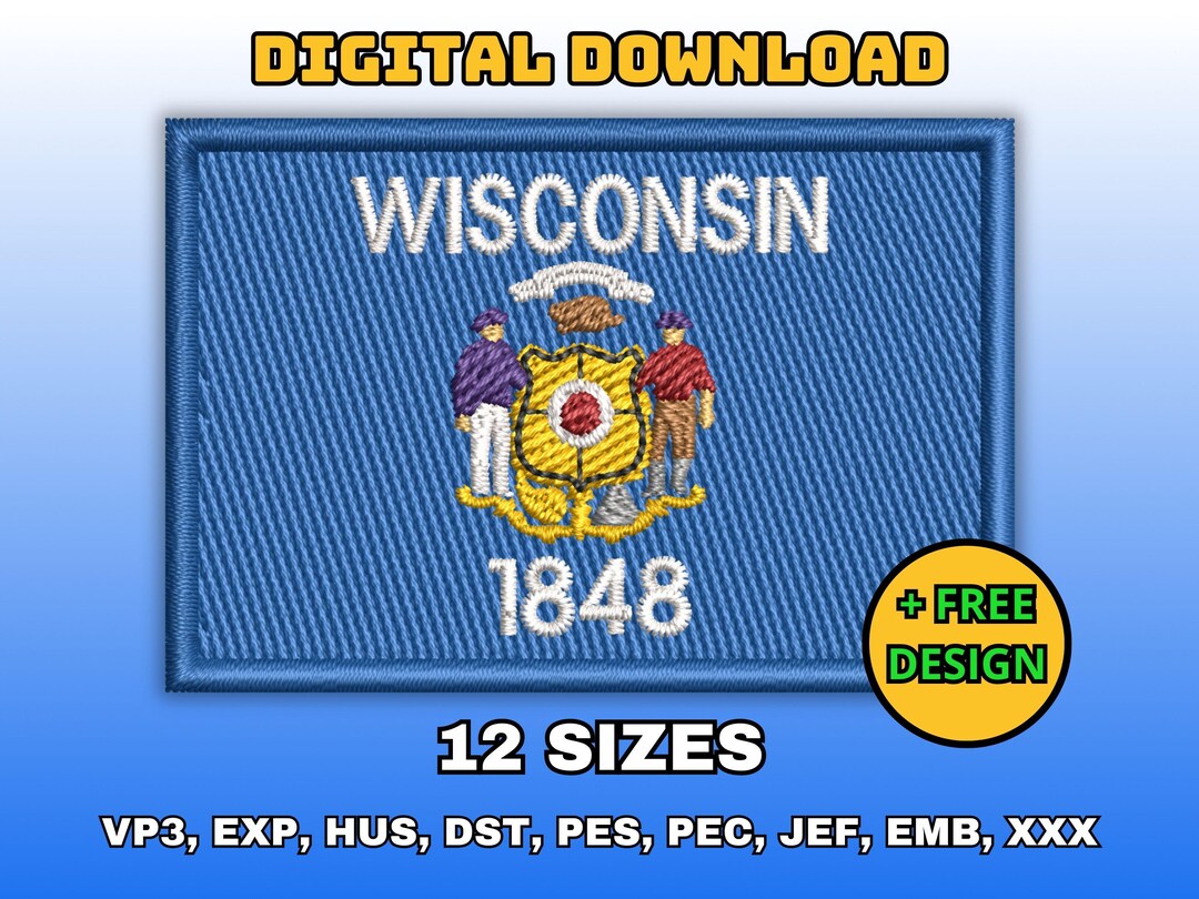 Wisconsin Embroidery Design, Digital Machine Embroidery Files, USA ...