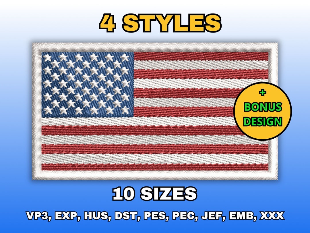 USA Flag Embroidery Design, Digital Machine Embroidery Files, American ...