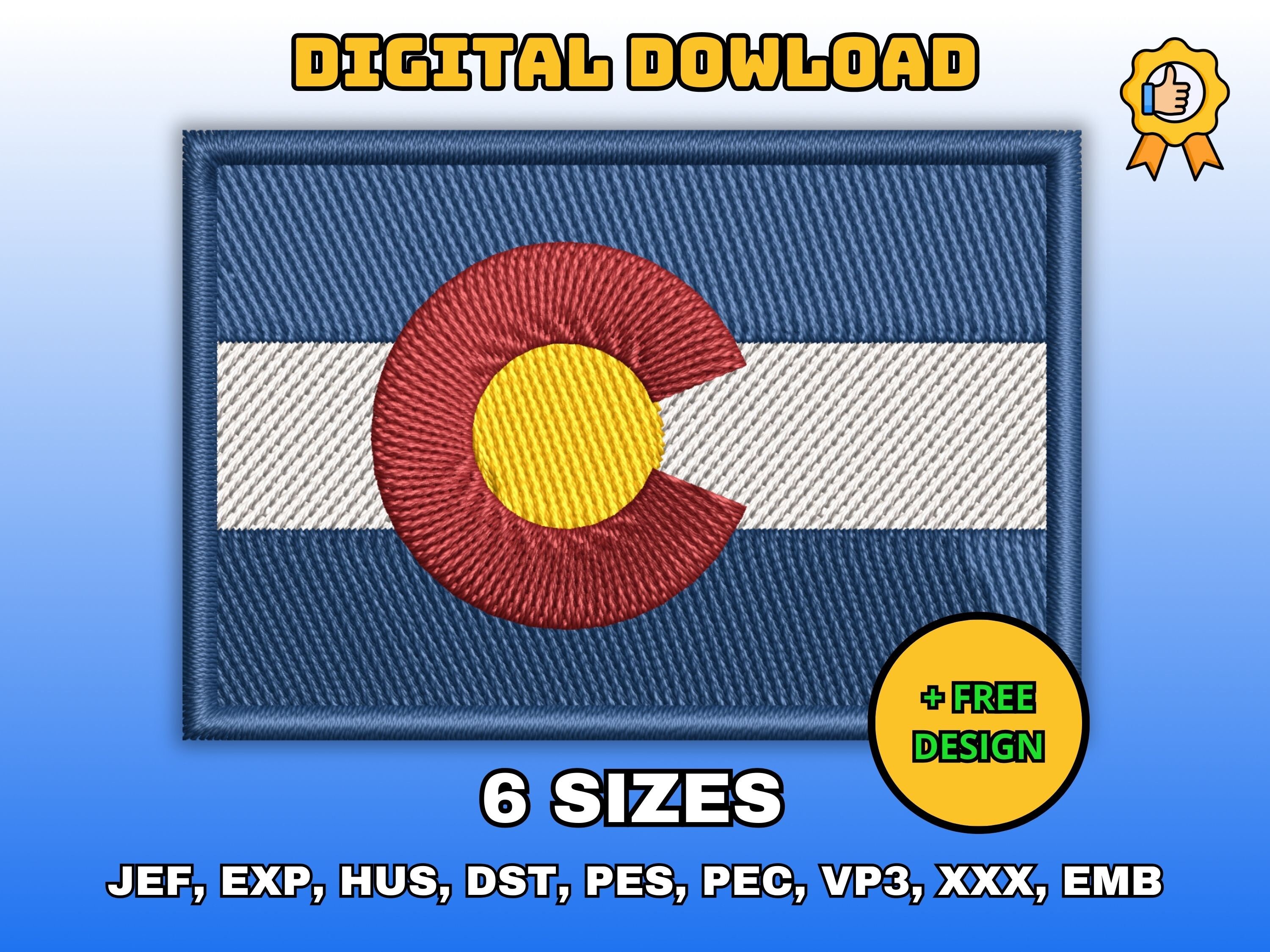 Colorado Flag Embroidery Design, Digital Machine Embroidery Files, USA ...