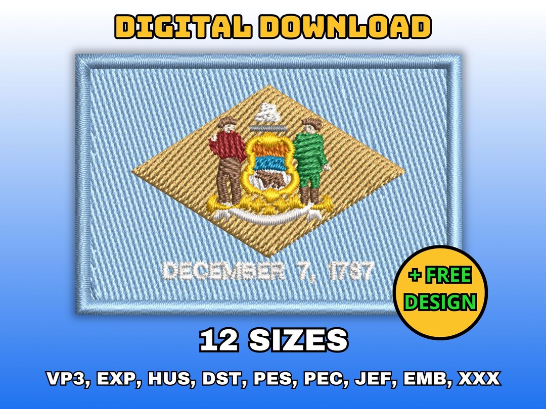 Delaware Flag Embroidery Design, Digital Machine Embroidery Files, USA ...