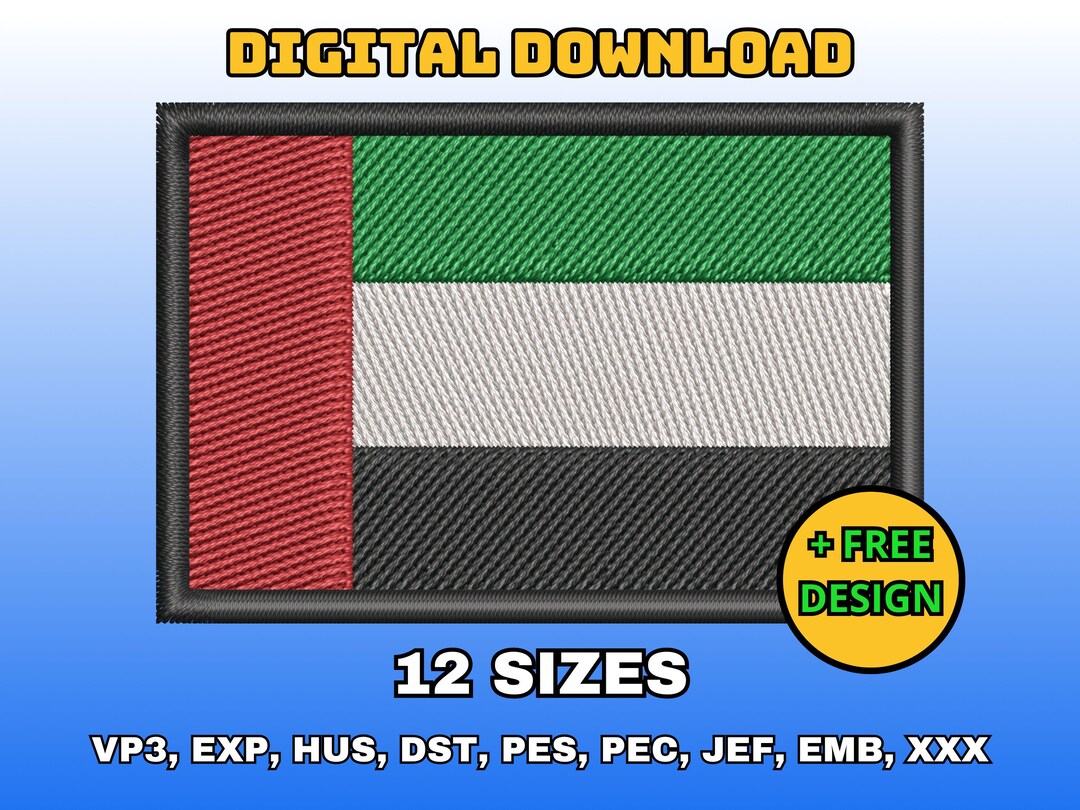 UAE Flag Embroidery Design, Digital Machine Embroidery Files, Flag ...