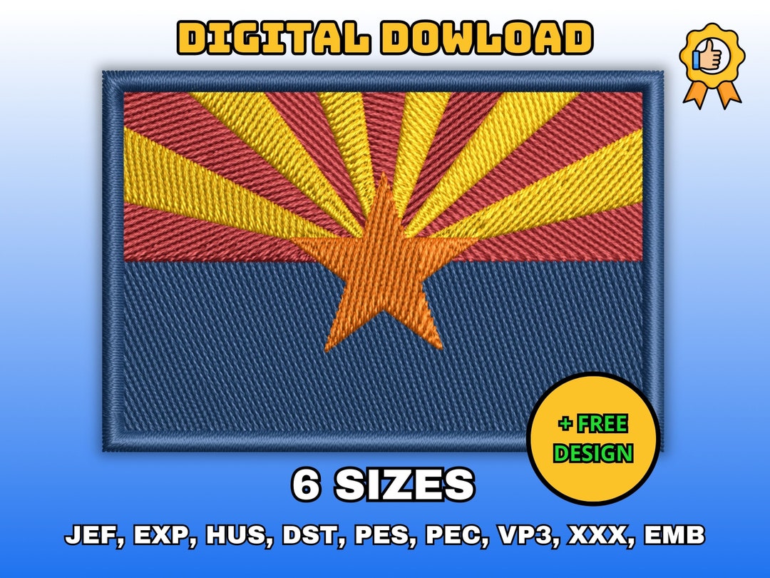 Arizona Flag Embroidery Design, Digital Machine Embroidery Files, USA ...