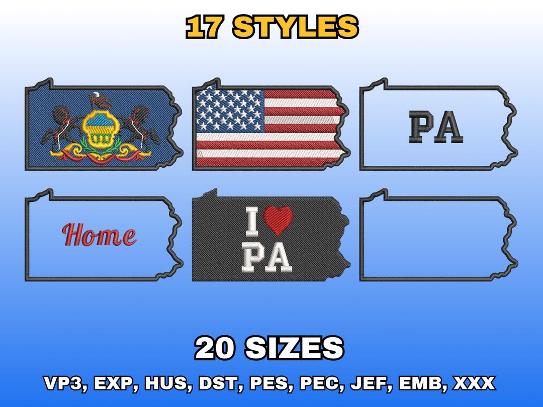 Pennsylvania Border Shape Embroidery Design, Digital Machine Embroidery ...