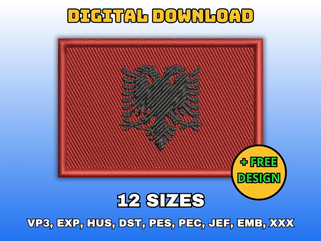 Albania Flag Embroidery Design, Digital Machine Embroidery Files ...