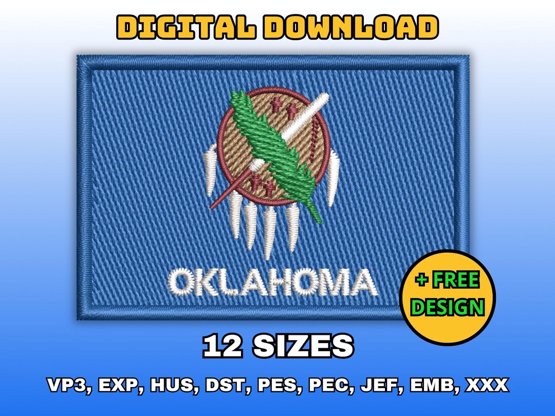 Oklahoma Embroidery Design, Digital Machine Embroidery Files, USA State ...