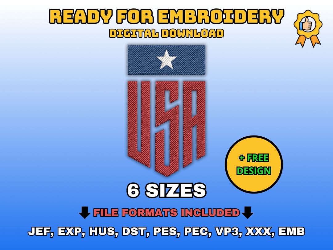 USA Text Embroidery Design, Digital Machine Embroidery Files, American ...