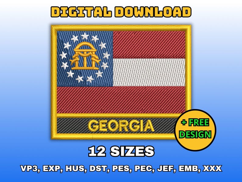 Georgia Flag With Text Label - Embroidery Design, Digital Machine ...