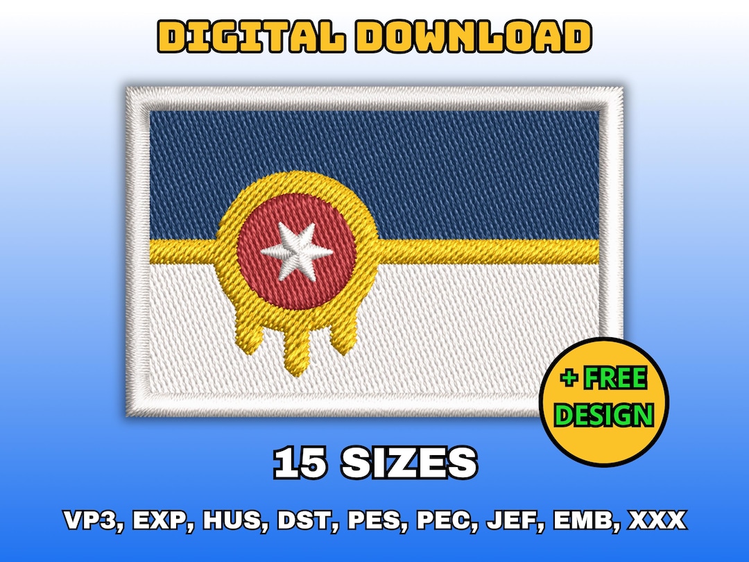 Tulsa City Flag Embroidery Design, Digital Files for Machine Embroidery ...