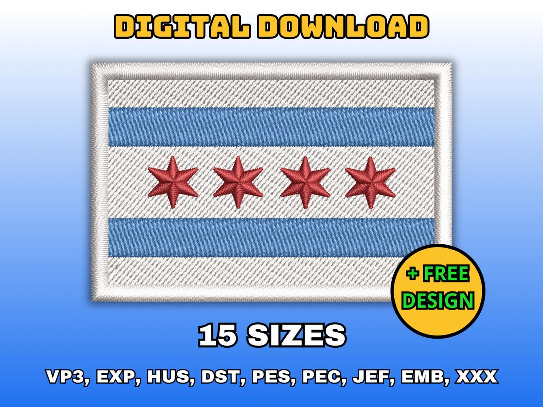 Chicago City Flag Embroidery Design, Digital Files for Machine ...