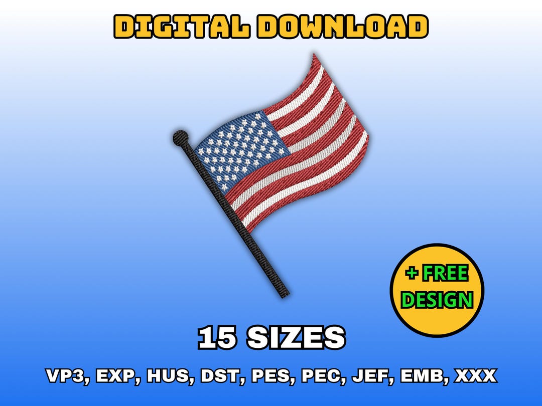 USA Flagpole Embroidery Design, Digital Machine Embroidery Files ...