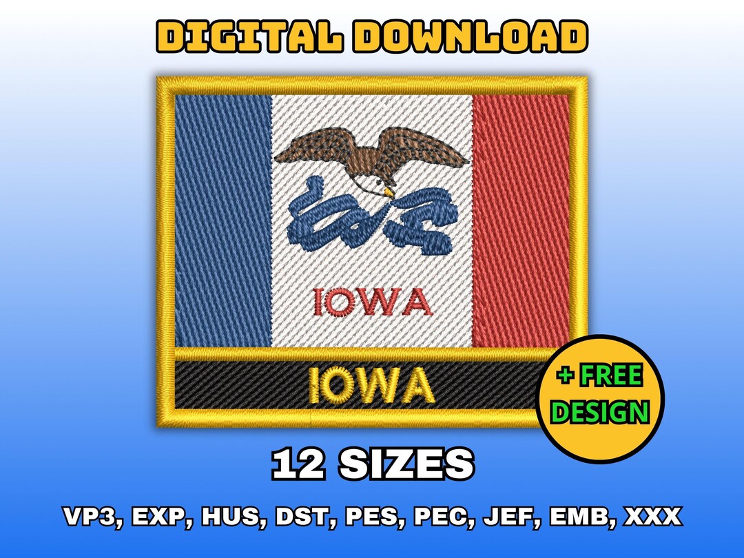 Iowa Flag With Text Label - Embroidery Design, Digital Machine ...