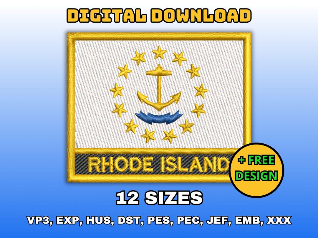 Rhode Island Flag With Text Label - Embroidery Design, Digital Machine ...