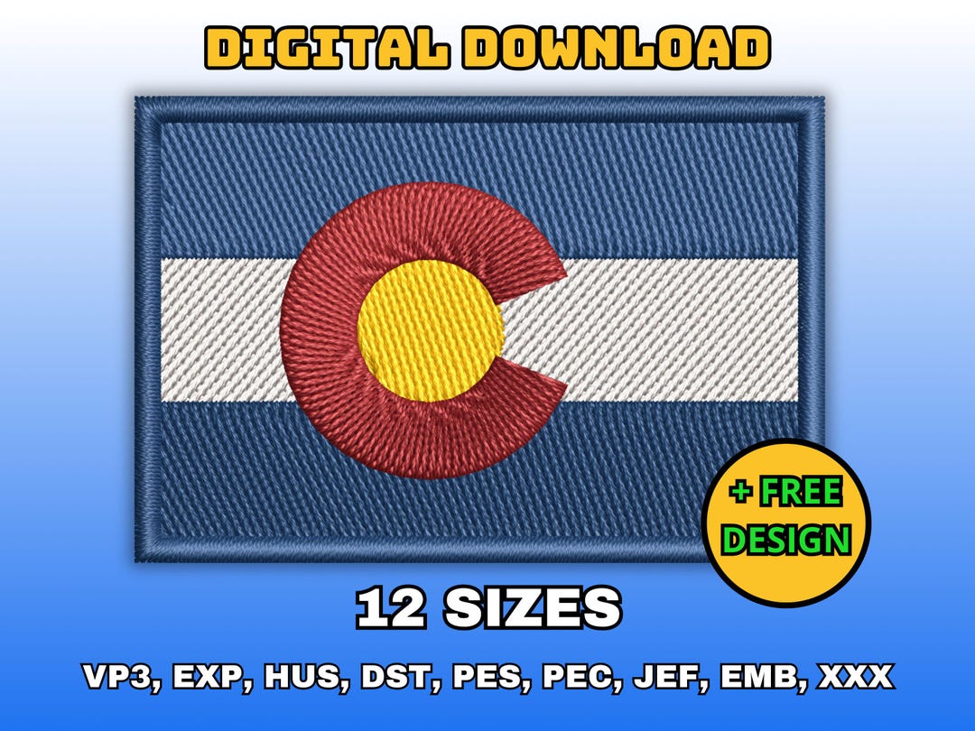 Colorado Flag Embroidery Design, Digital Machine Embroidery Files, USA ...