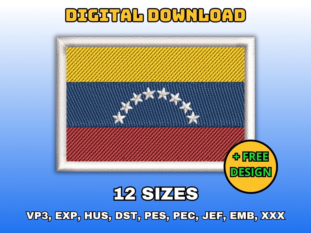 Venezuela Flag Embroidery Design, Digital Machine Embroidery File ...