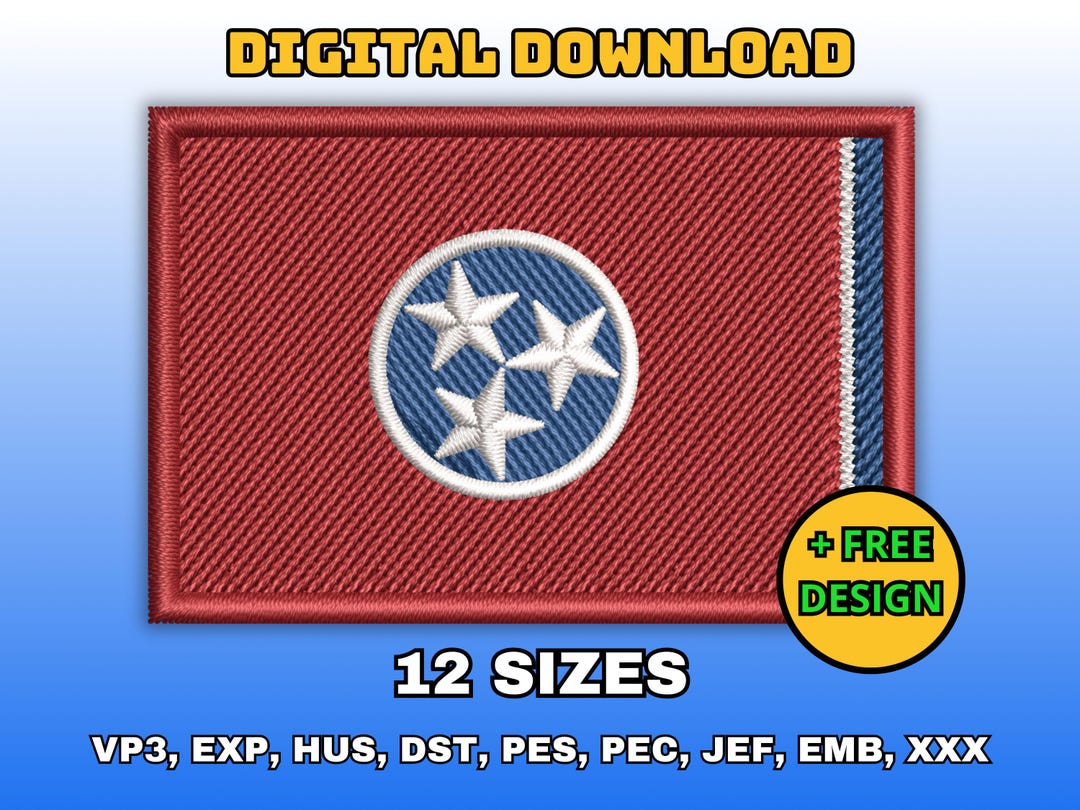 Tennessee Flag Embroidery Design, Digital Machine Embroidery Files, USA ...