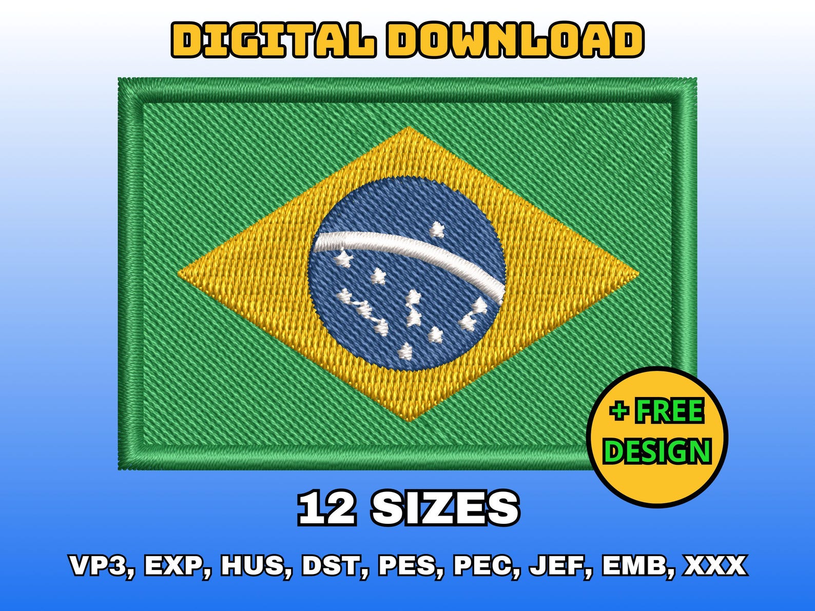 Brazil Flag Embroidery Design, Digital Machine Embroidery Files ...