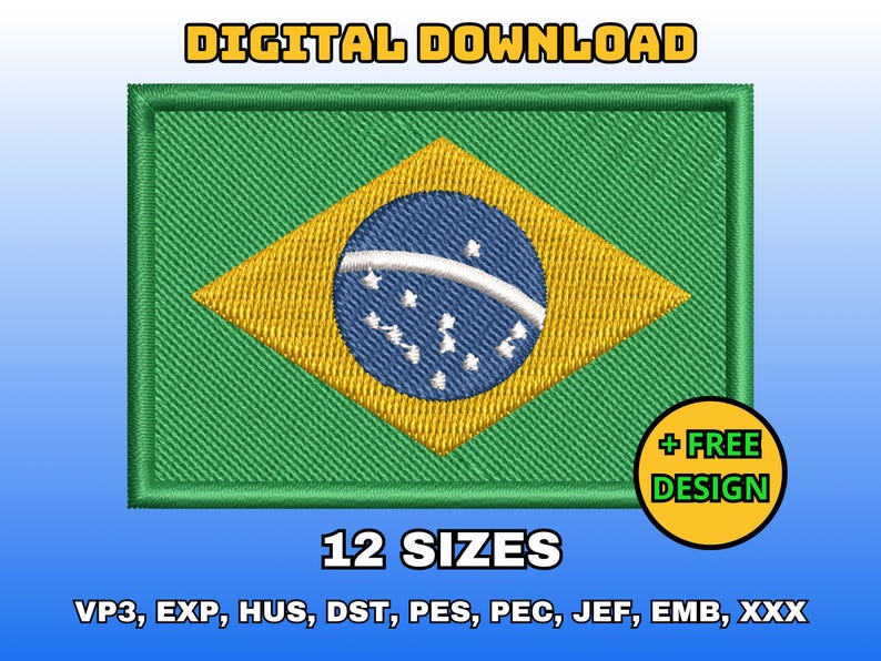 Brazil Flag Embroidery Design, Digital Machine Embroidery Files ...
