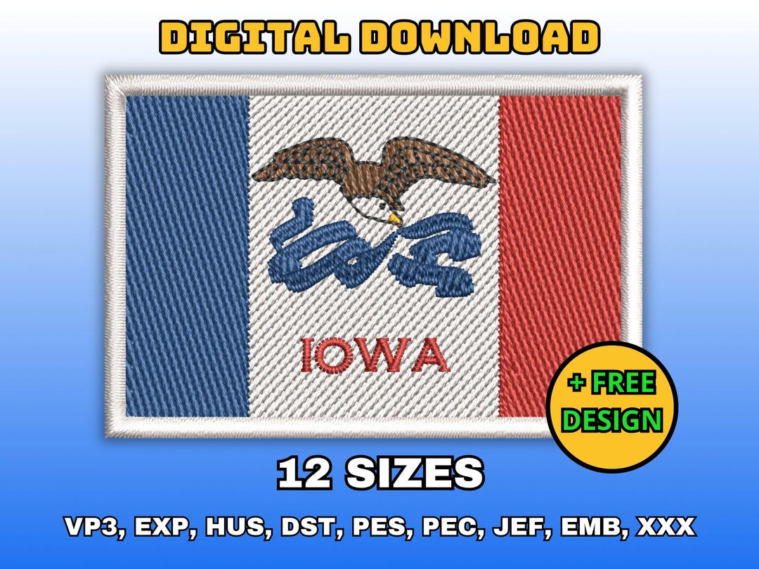 Iowa Flag Embroidery Design, Digital Machine Embroidery Files, USA ...