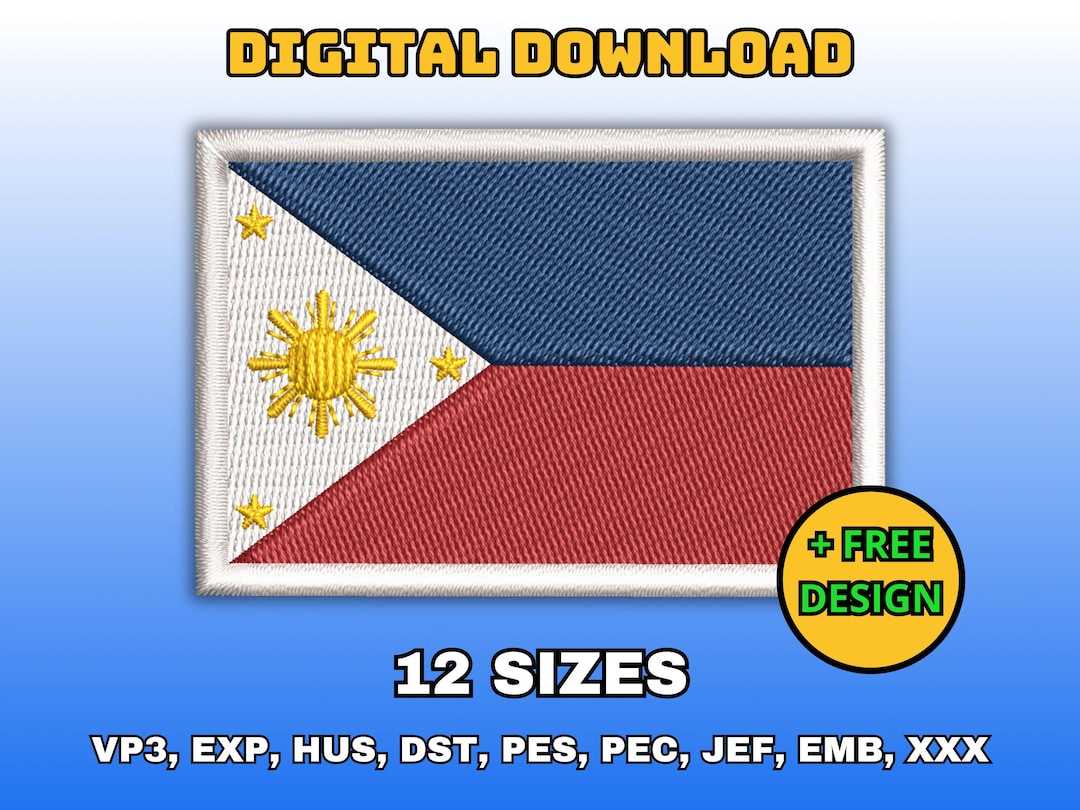 Philippines Flag Embroidery Design, Digital Machine Embroidery Files ...