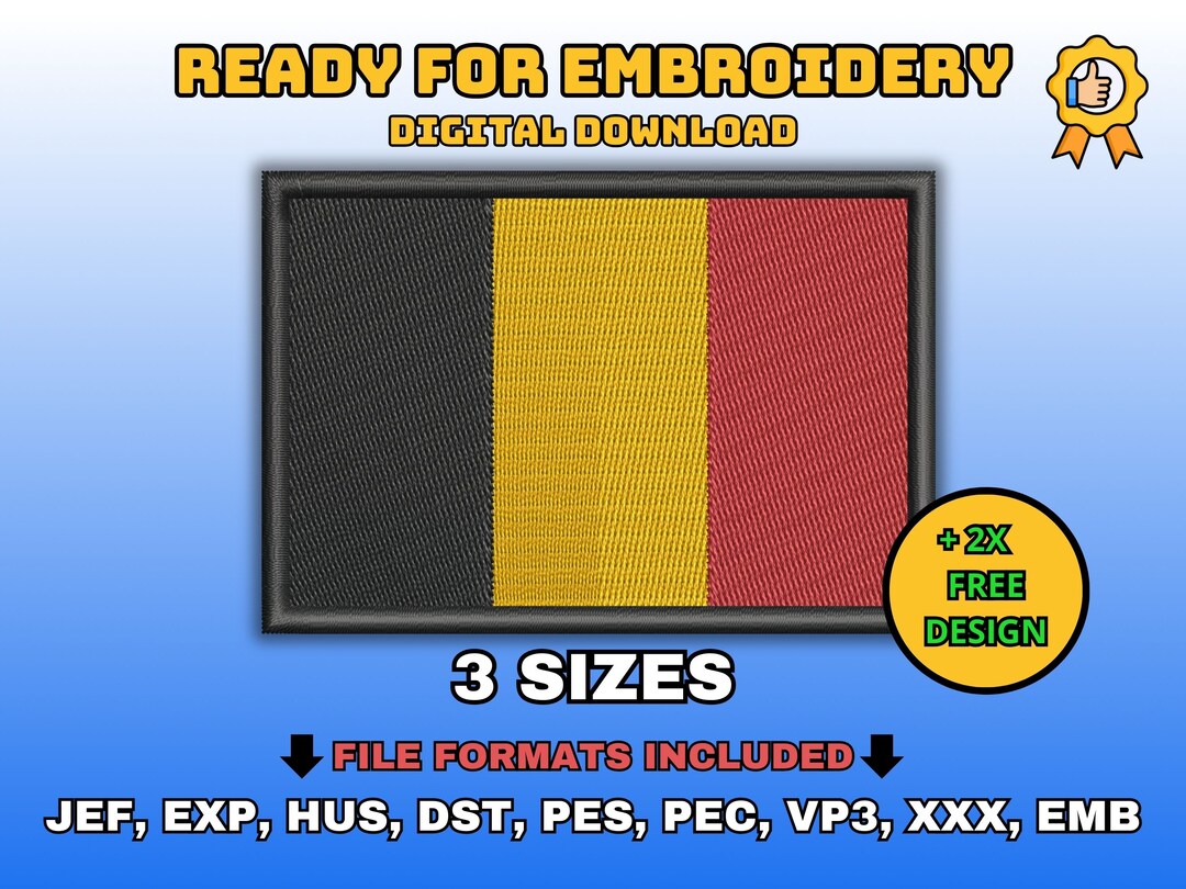 Belgium Flag Embroidery Design, Digital Machine Embroidery File ...