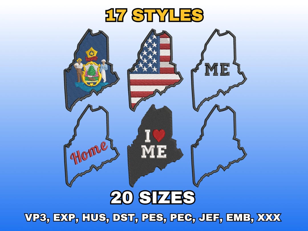 Maine Border Shape Embroidery Design, Digital Machine Embroidery Files ...