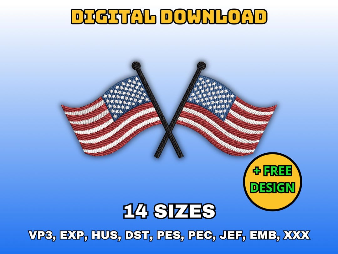 USA Crossed Flags Embroidery Design, Digital Machine Embroidery Files ...