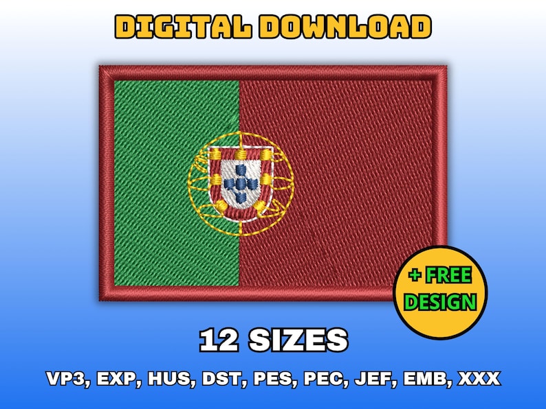 Portugal Flag Embroidery Design, Digital Machine Embroidery Files ...