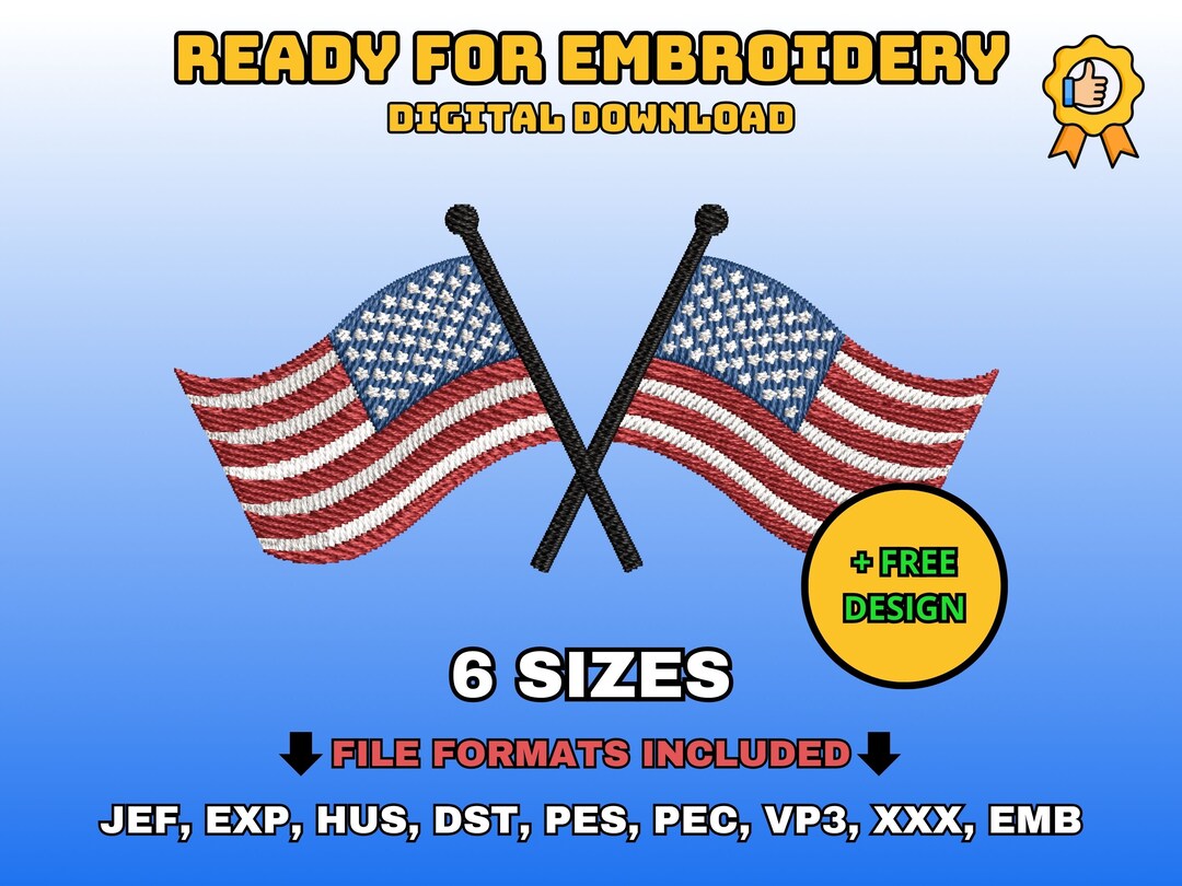 USA Flags Embroidery Design, Digital Machine Embroidery Files, American ...