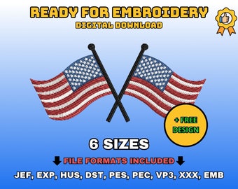 USA Flag Embroidery Design, Digital Machine Embroidery Files, American ...