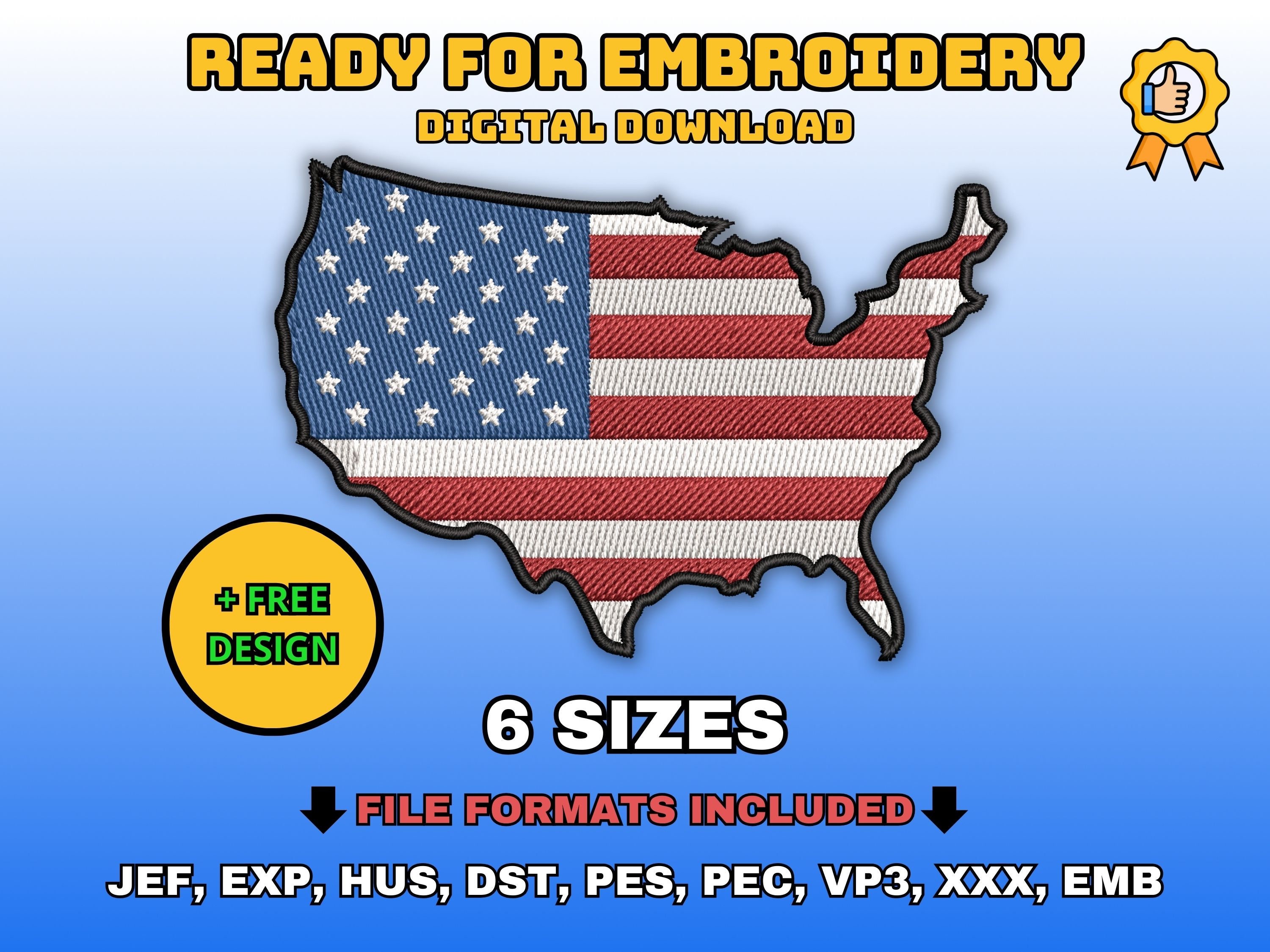 USA Map Embroidery Design, Digital Machine Embroidery Files, American ...
